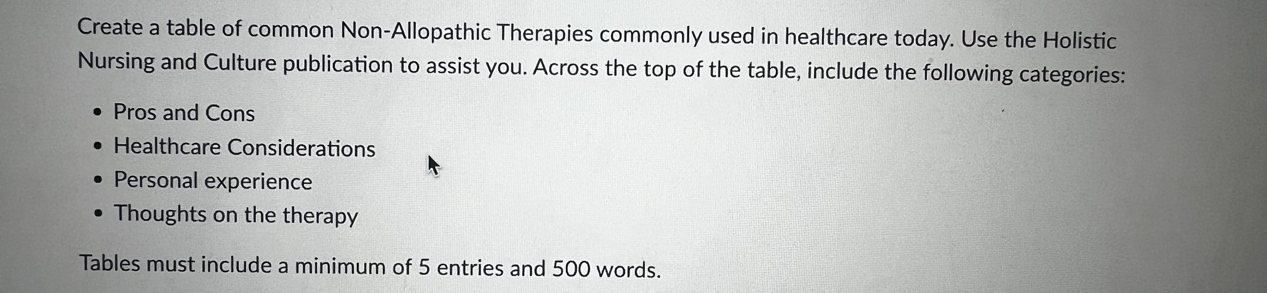 Create a table of common Non-Allopathic Therapies | Chegg.com