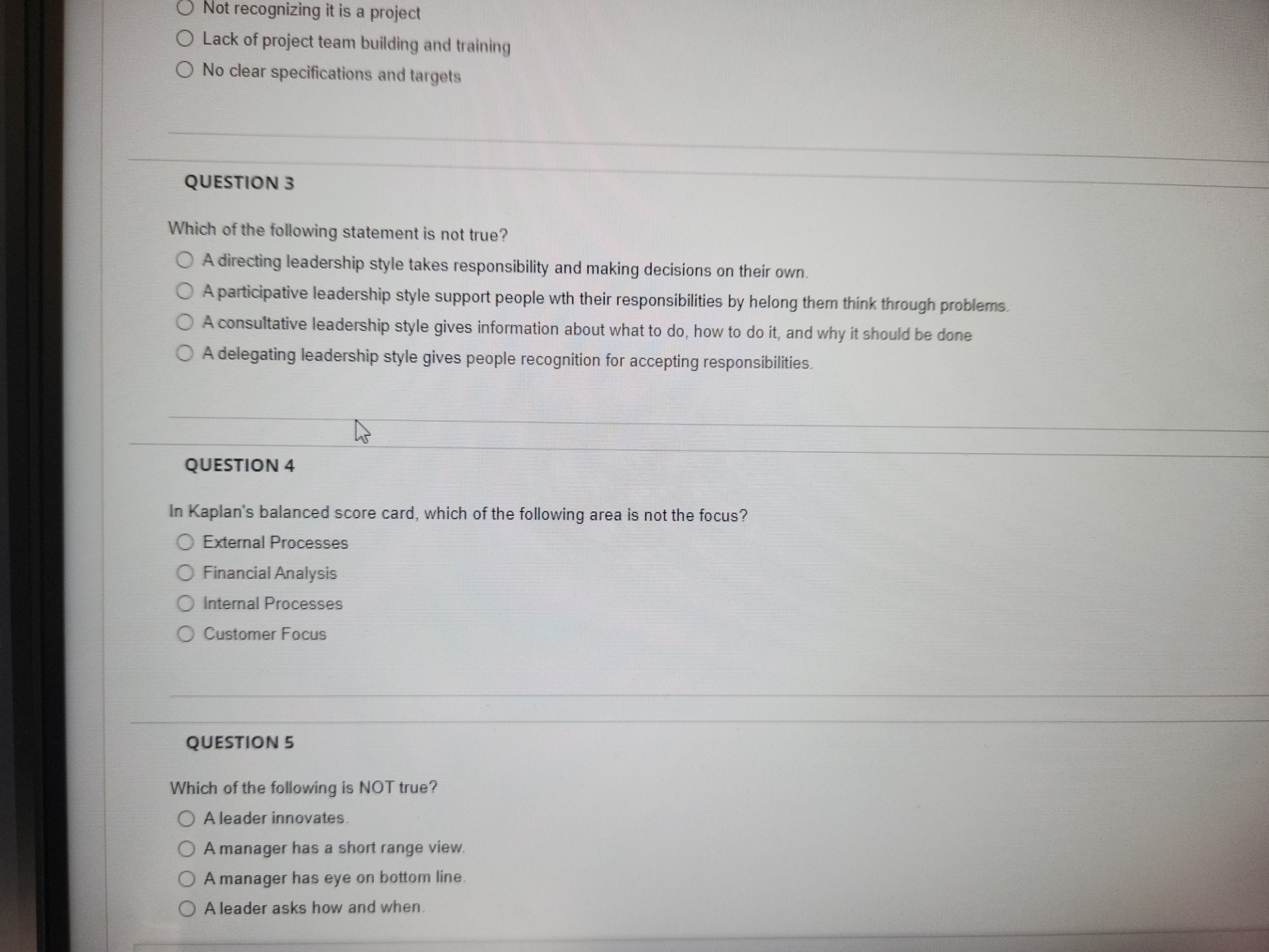 Solved Not recognizing it is a project Lack of project team | Chegg.com