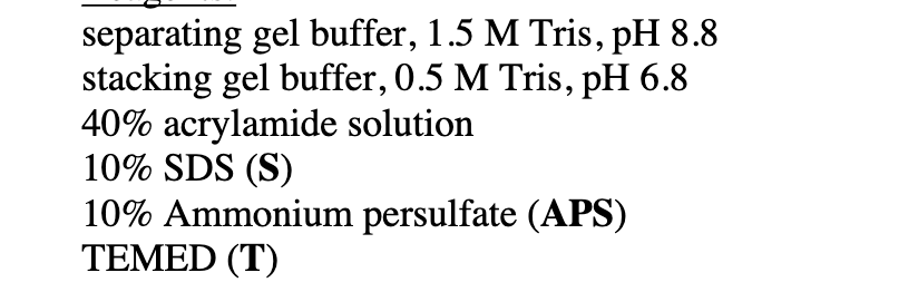 Solved separating gel buffer, 1.5M Tris, pH8.8 stacking gel | Chegg.com
