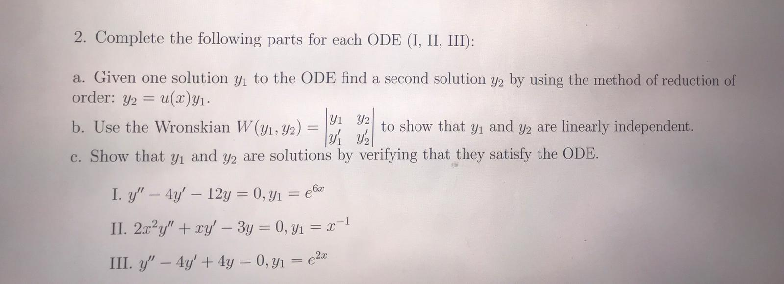 Solved 2. Complete the following parts for each ODE (I, II, | Chegg.com
