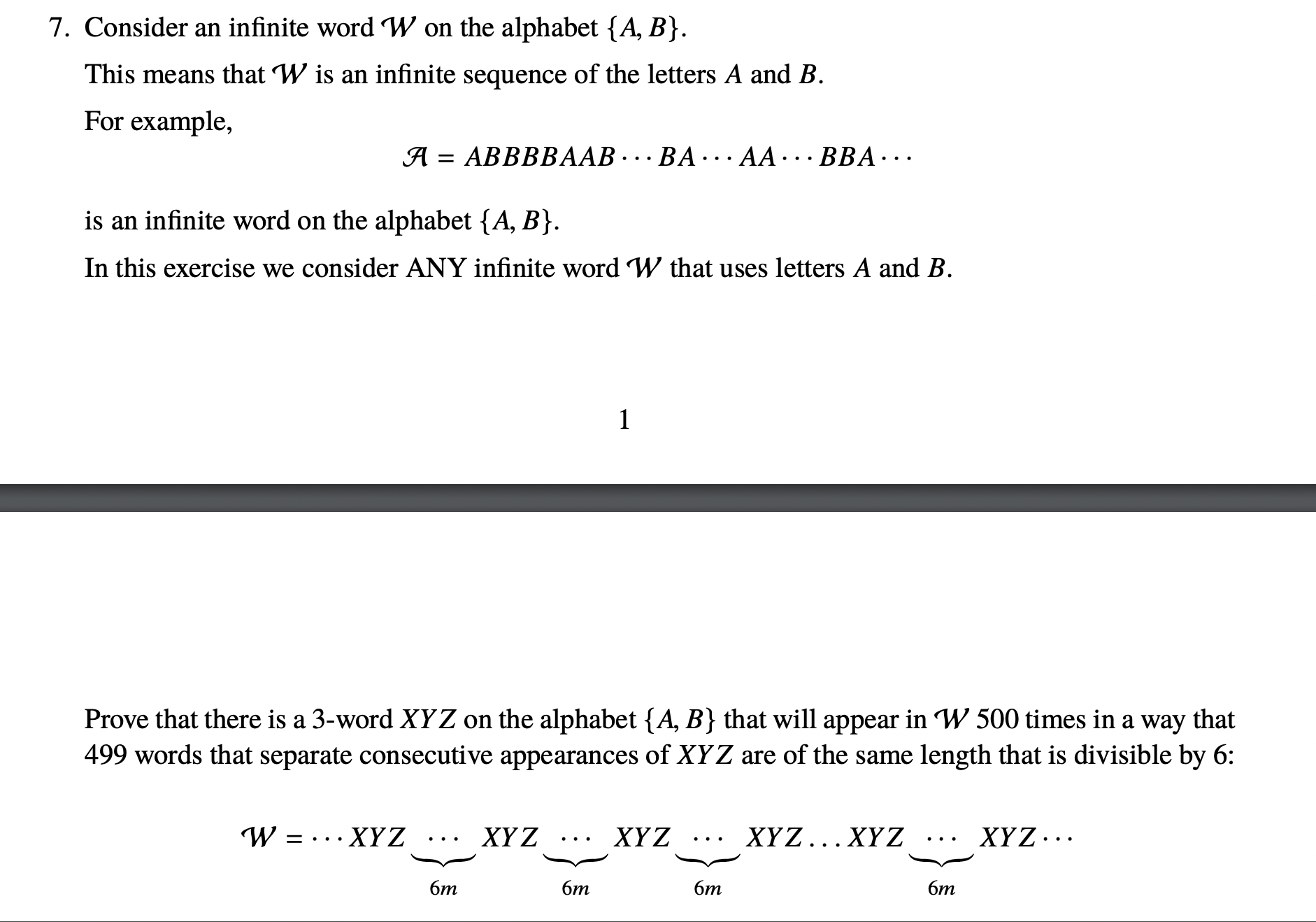 Solved Consider an infinite word W ﻿on the alphabet | Chegg.com