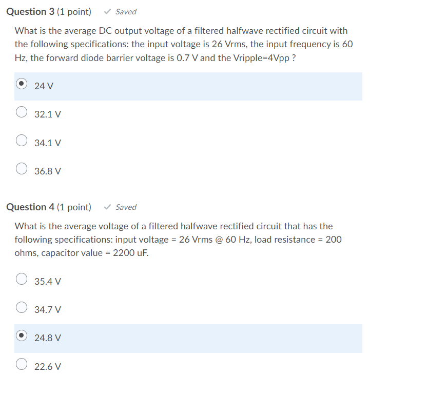 Solved Question 3 (1 point) Saved What is the average DC | Chegg.com
