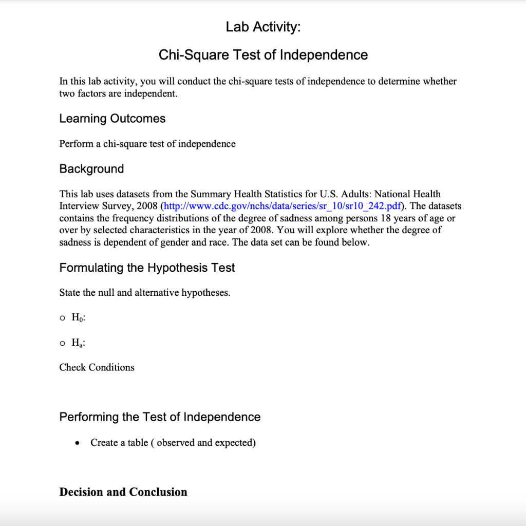Solved Lab Activity: Chi-Square Test of Independence In this | Chegg.com