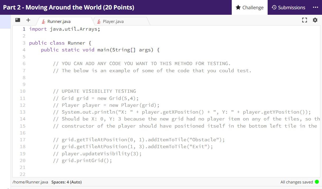 Solved PART 2 MOVING AROUND THE WORLD (20 POINTS) (JAVA | Chegg.com