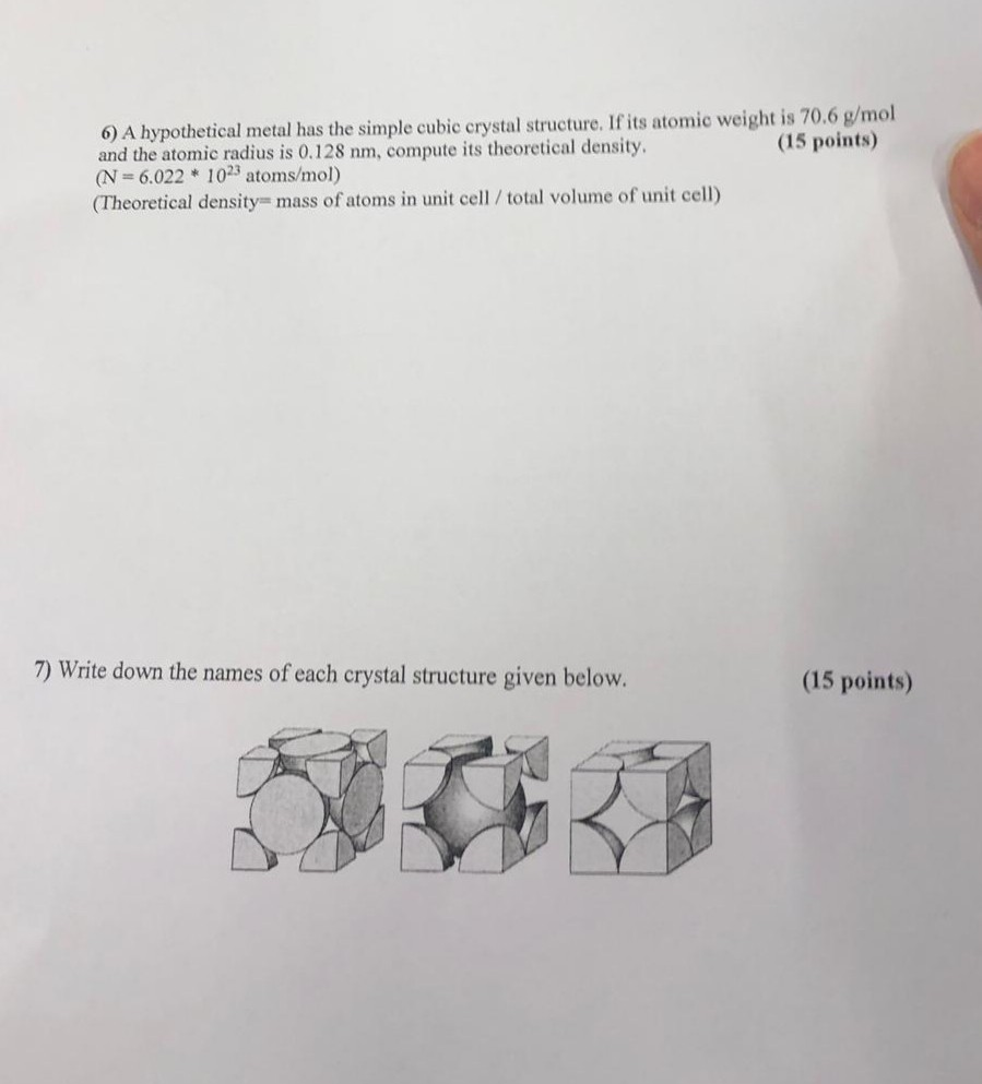 Solved 6) A hypothetical metal has the simple cubic crystal | Chegg.com