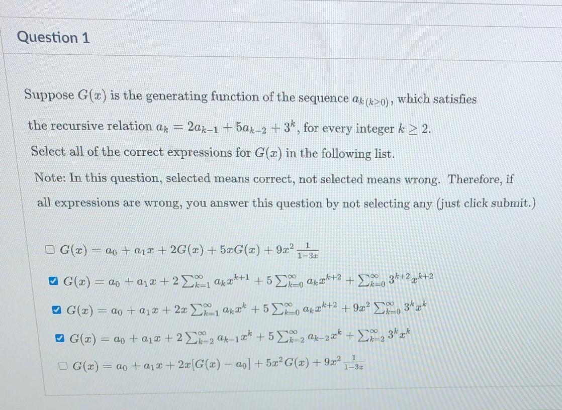 Solved Question 1 Suppose G(26) is the generating function | Chegg.com