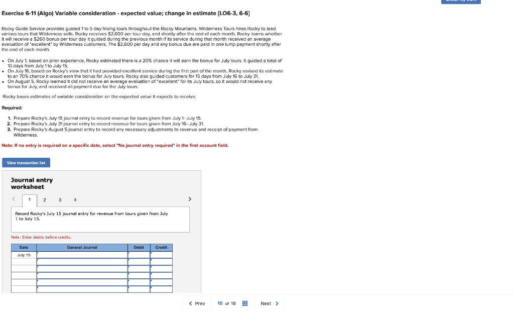 Solved Exercise 6-11 (Algo) Variable consideration - | Chegg.com