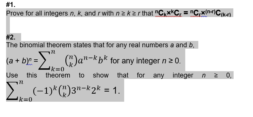 Solved \#1. Prove for all integers n,k, and r with n≥k≥r | Chegg.com