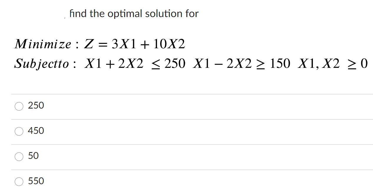 Solved find the optimal solution for Minimize : Z = 3X1 + | Chegg.com