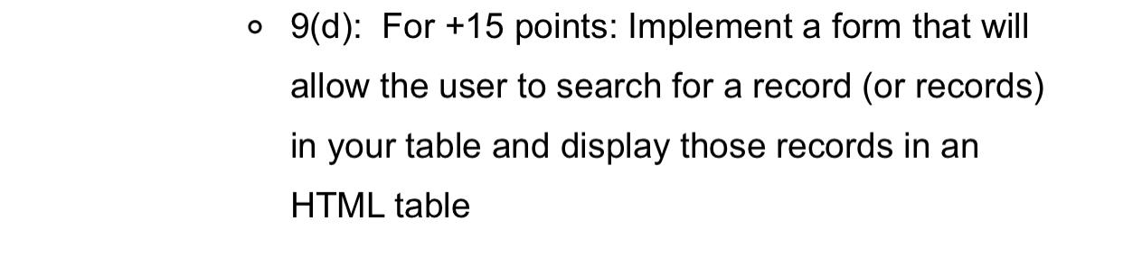 Solved 9(d): For +15 points: Implement a form that will | Chegg.com