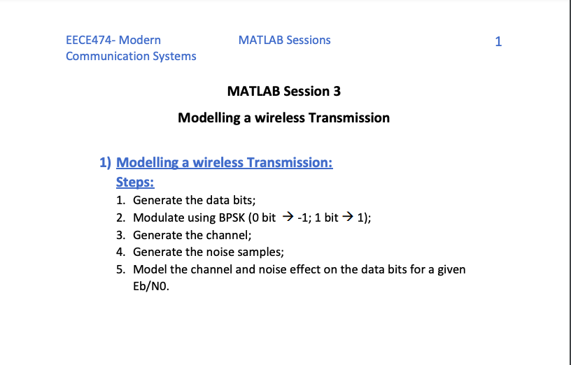 Solved MATLAB Sessions 1 EECE474- Modern Communication | Chegg.com