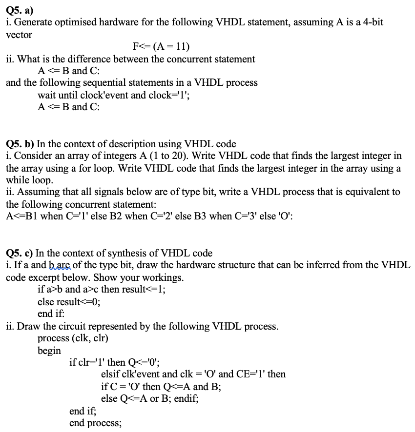 Q5. a) i. Generate optimised hardware for the | Chegg.com