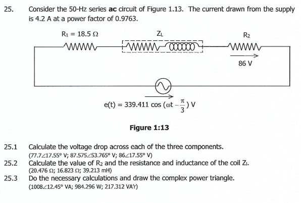 Solved 25. Consider the 50−Hz series ac circuit of Figure | Chegg.com