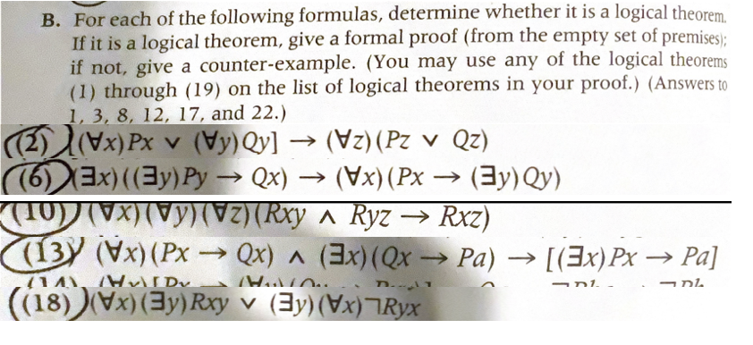 Solved B. For each of the following formulas, determine | Chegg.com