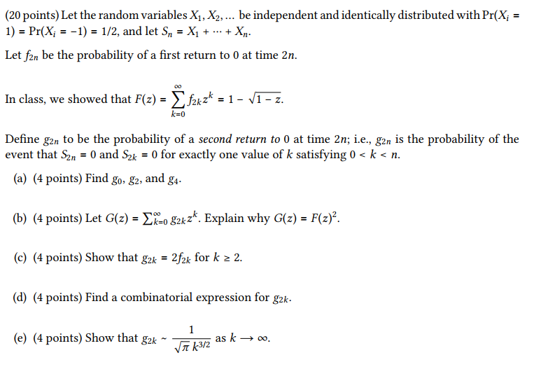 Solved = = (20 points) Let the random variables X1, X2, ... | Chegg.com