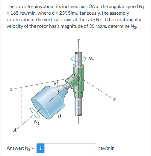 Solved The rotor B ﻿spins about its inclined axis OA ﻿at the | Chegg.com