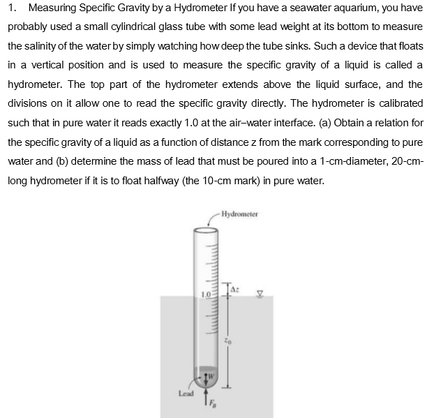 Solved 1. Measuring Specific Gravity by a Hydrometer If you | Chegg.com