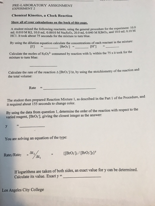 PRE-LABORATORY ASSIGNMENT EXPERIMENT 2 Chemical | Chegg.com