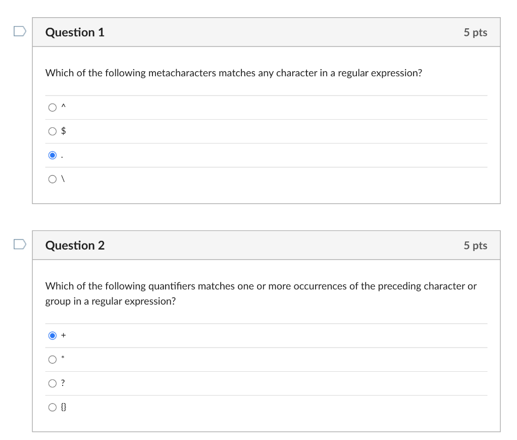 Solved Which of the following metacharacters matches any | Chegg.com