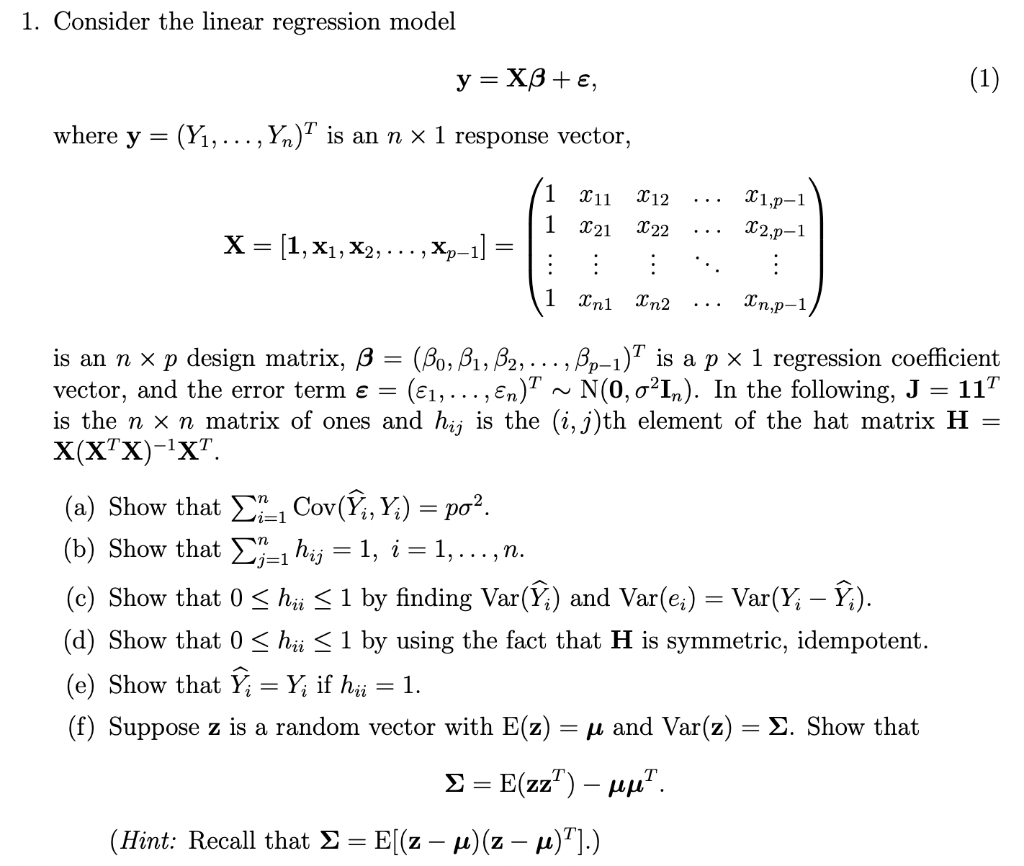 Solved 1 Consider The Linear Regression Model Y Xbe 