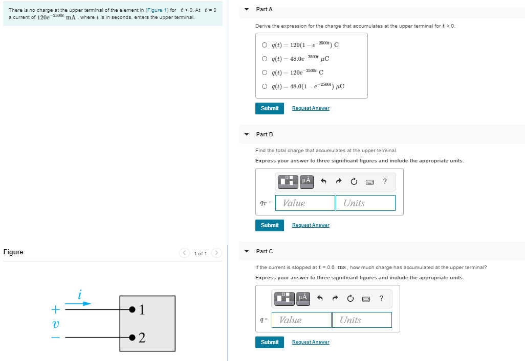 Solved Part A There is no charge at the upper terminal of | Chegg.com
