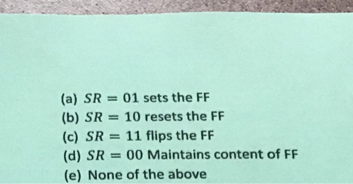 Solved 10. Identify the correct statement for an SRFF | Chegg.com