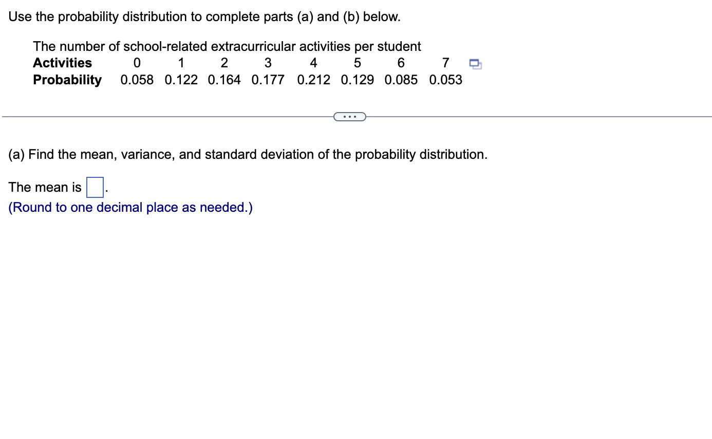 Solved Use the probability distribution to complete parts | Chegg.com