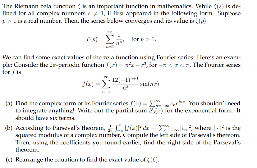 Solved The Riemann zeta function ( is an important function | Chegg.com