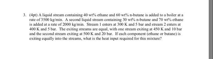 Solved 3, (4pt) A liquid stream containing 40 wt% ethane and | Chegg.com