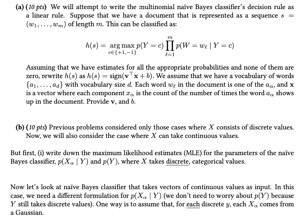 (a) (10 pts) We will attempt to write the multinomial | Chegg.com