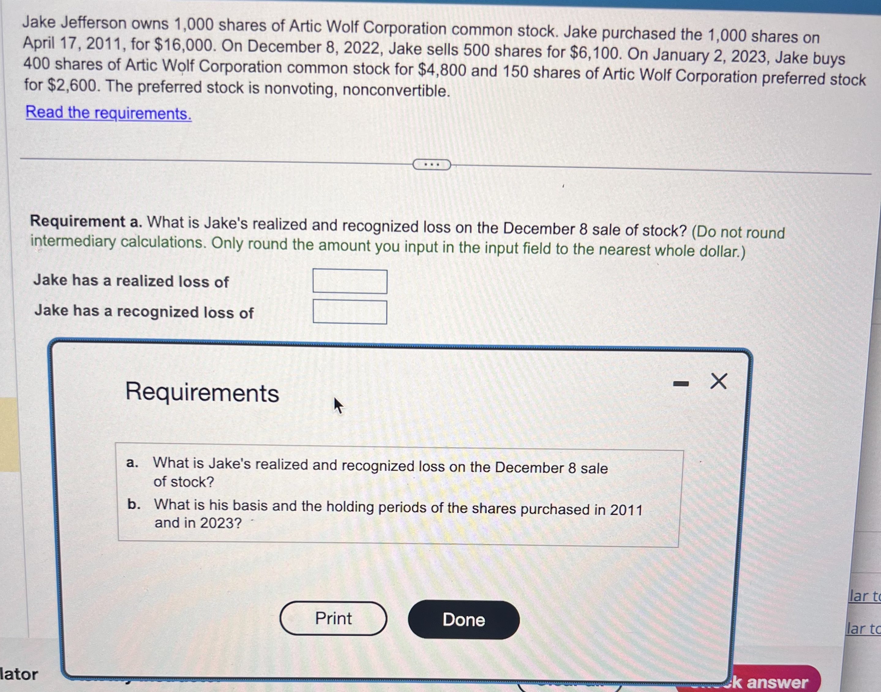 Solved Jake Jefferson owns 1,000 shares of Artic Wolf | Chegg.com