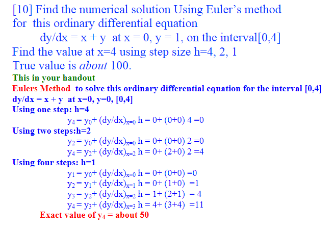 Solved [10] Find the numerical solution Using Euler's method | Chegg.com