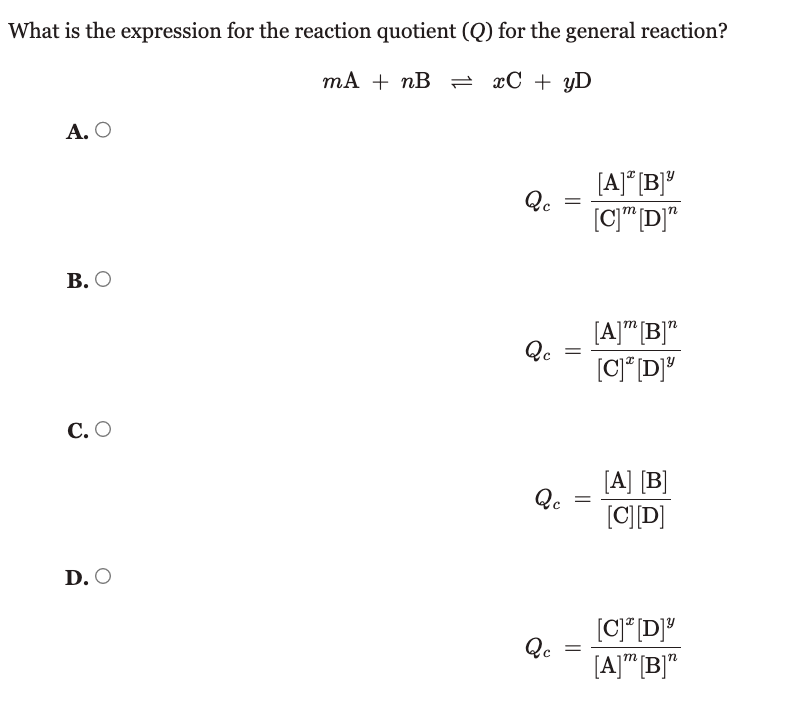 Solved What is the expression for the reaction quotient (Q) | Chegg.com
