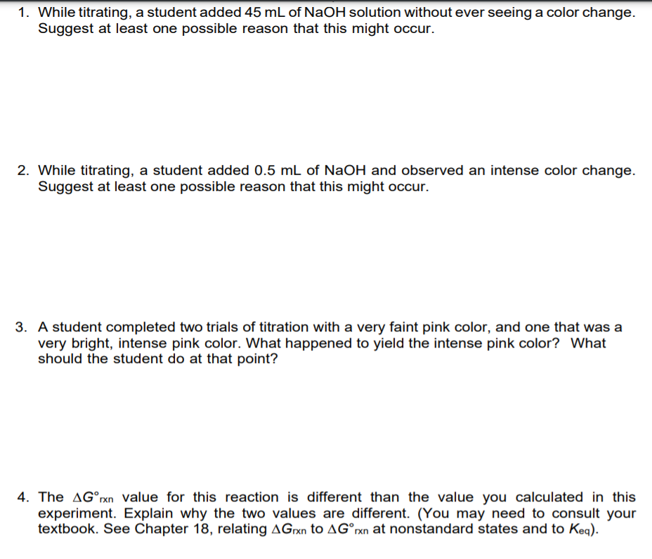 Solved 1. While titrating, a student added 45 mL of NaOH | Chegg.com