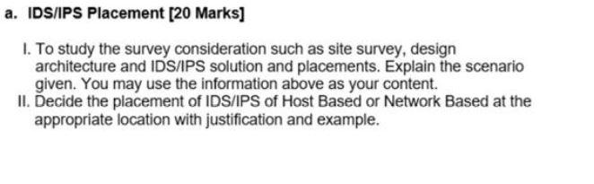 Solved a. IDS/IPS Placement [20 Marks] 1. To study the | Chegg.com