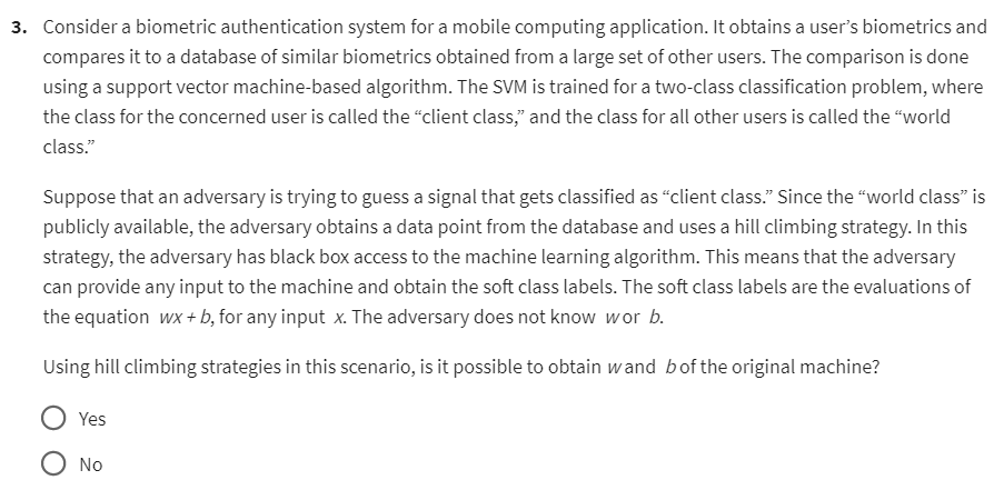 Solved Consider a biometric authentication system for a | Chegg.com