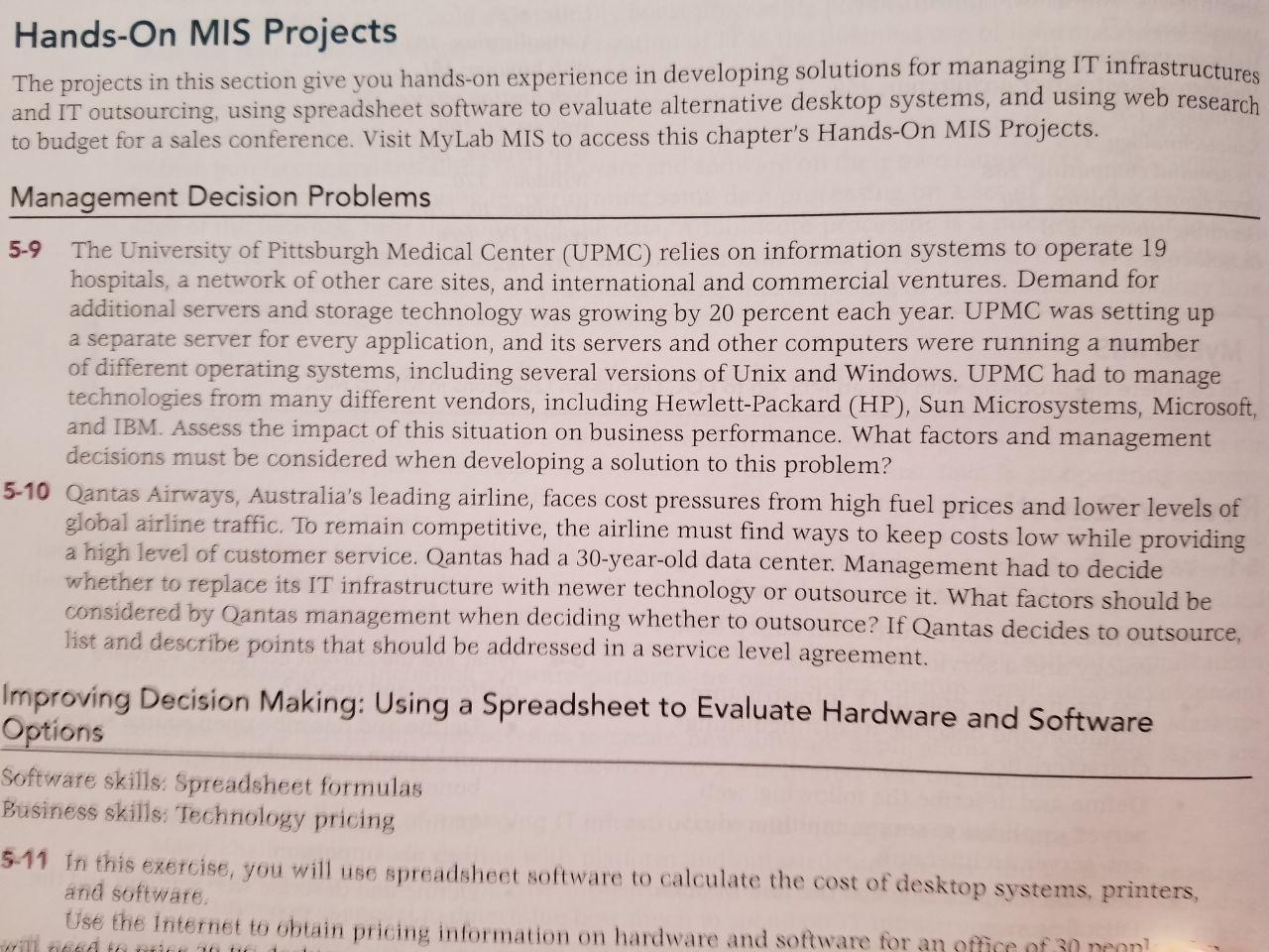 Chapter 5 Hands-On MIS Projects – Management | Chegg.com