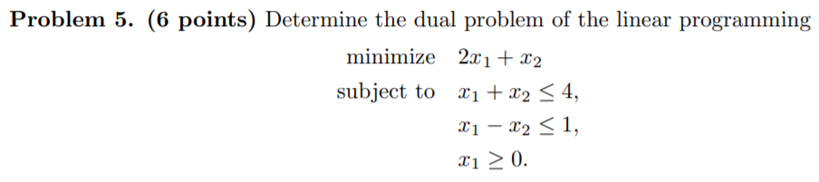 Solved Problem 5. (6 points) Determine the dual problem of | Chegg.com