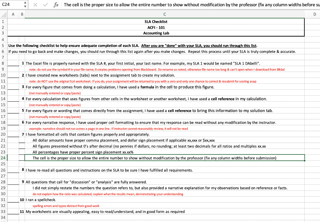 Solved C24 \begin{tabular}{l|c|c} & A B & SLA Checklist \\ | Chegg.com