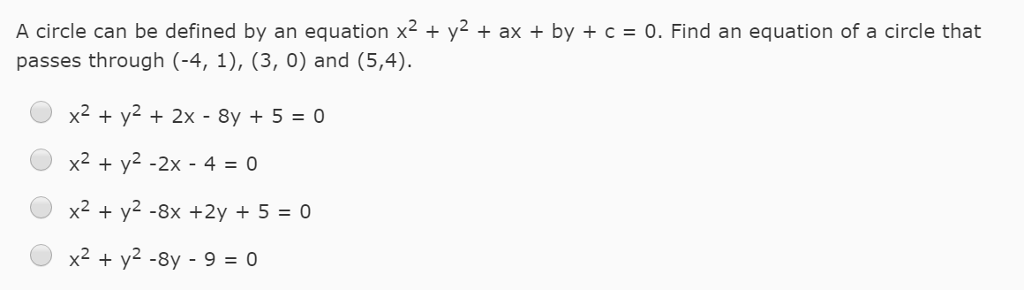 Solved A circle can be defined by an equation x2 + y2 + ax + | Chegg.com