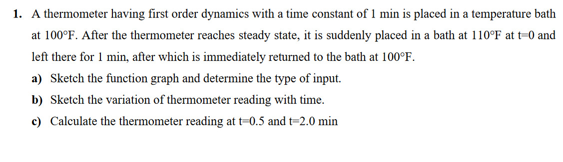 Solved 1 A Thermometer Having First Order Dynamics With A