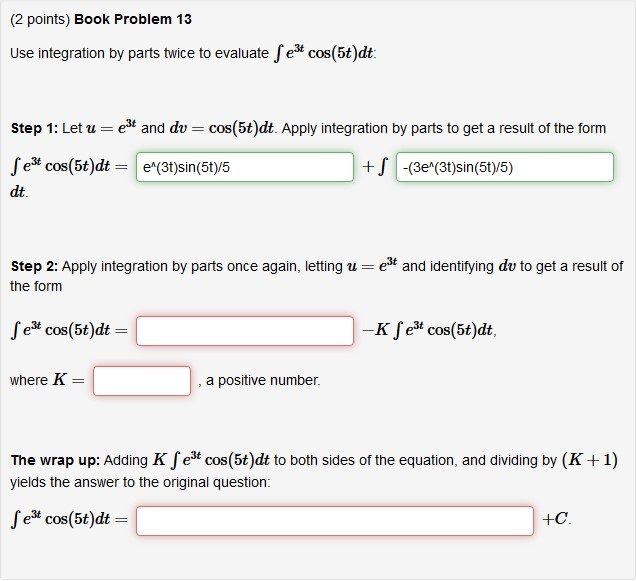 Solved (2 points) Book Problem 13 Use integration by parts | Chegg.com