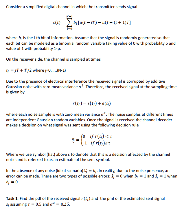 Consider a simplified digital channel in which the | Chegg.com