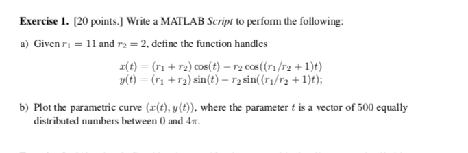 Solved Exercise 1 20 Points Write A Matlab Script To 