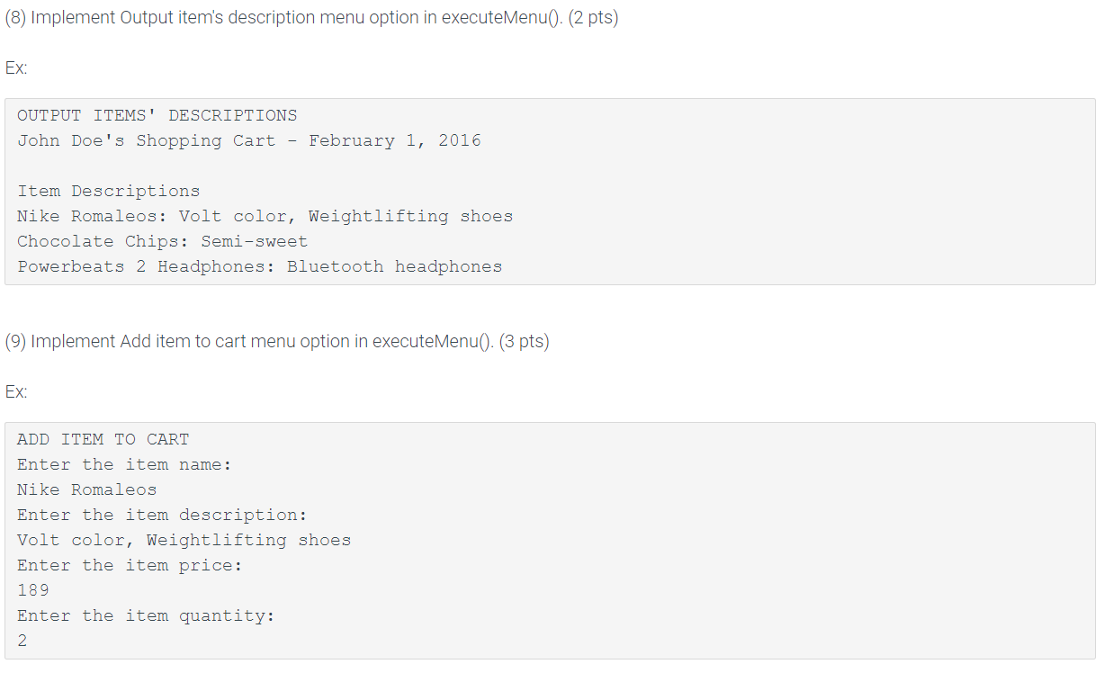 Solved (1) Extend the ItemToPurchase class per the | Chegg.com