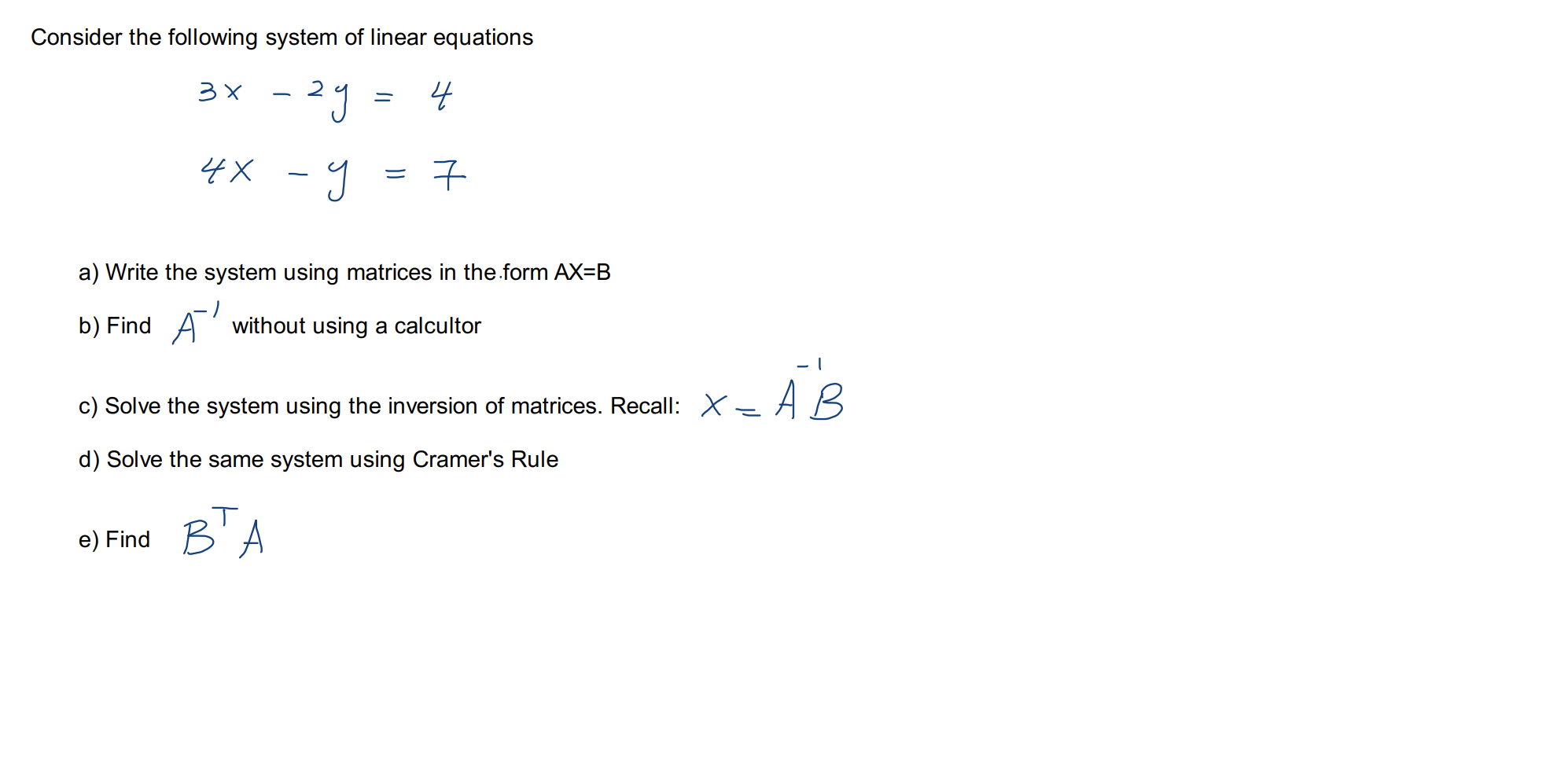 Solved Consider the following system of linear equations 3x | Chegg.com