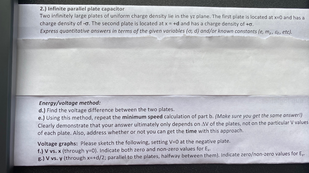 Solved 2.) Infinite parallel plate capacitor Two infinitely | Chegg.com