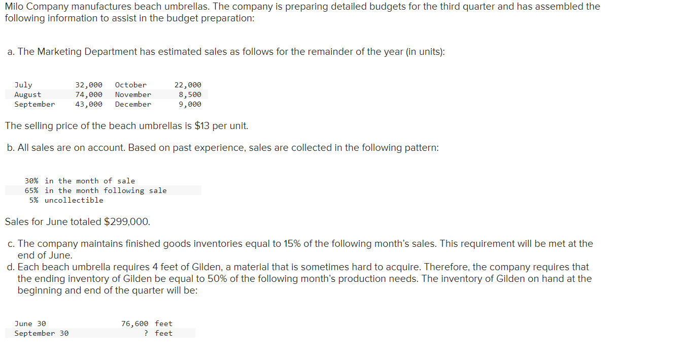 Solved Gilden costs $0.80 per foot. One-half of a month’s | Chegg.com