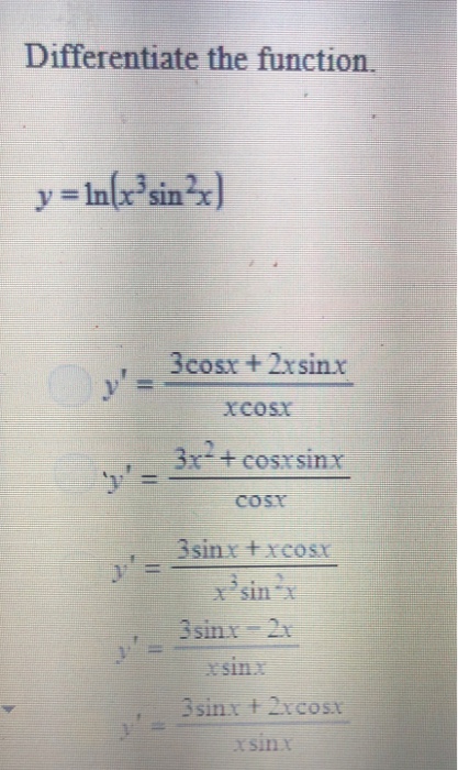 Solved Differentiate the function. 3cosx + 2xsinx xcosr 3x2+ | Chegg.com