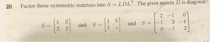 Solved Factor these symmetric matrices into S = LDL^T. The | Chegg.com